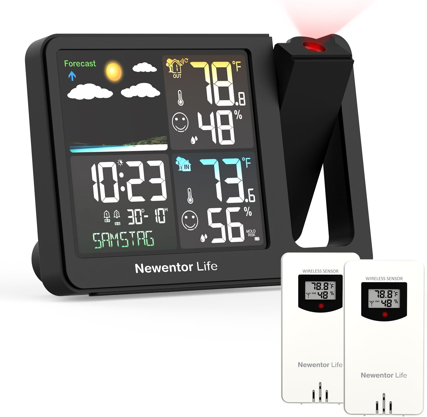 Amazon.com: Newentor Life Projection Alarm Clock with 2 Outdoor Sensor ...