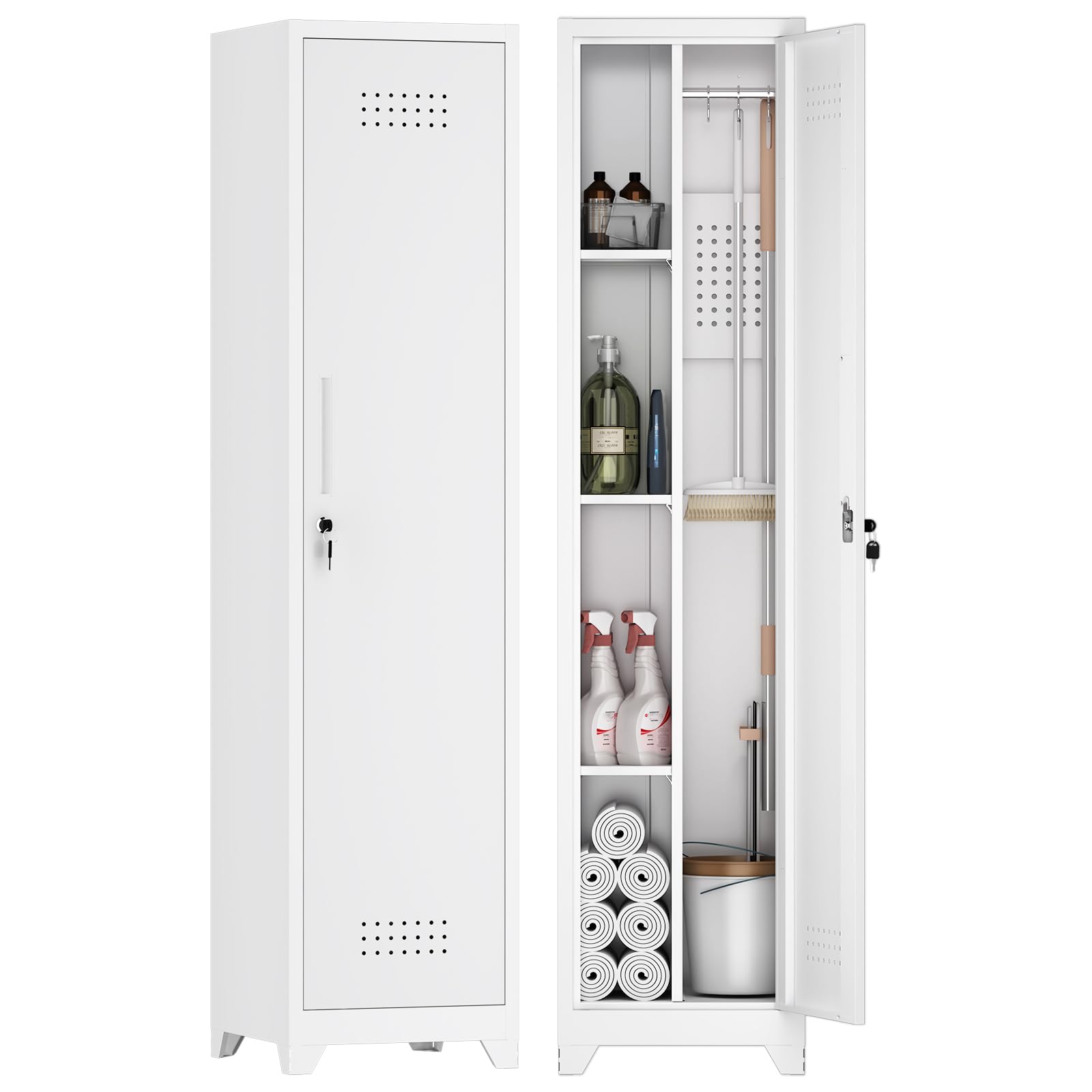 Utility Cabinet For Brooms And Mops GREATMEET 65" Tall Metal Storage ...