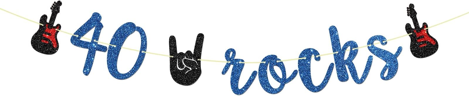 Amazon.com: 40 Rocks Banner, Happy 40th Birthday Sign, Music Theme ...