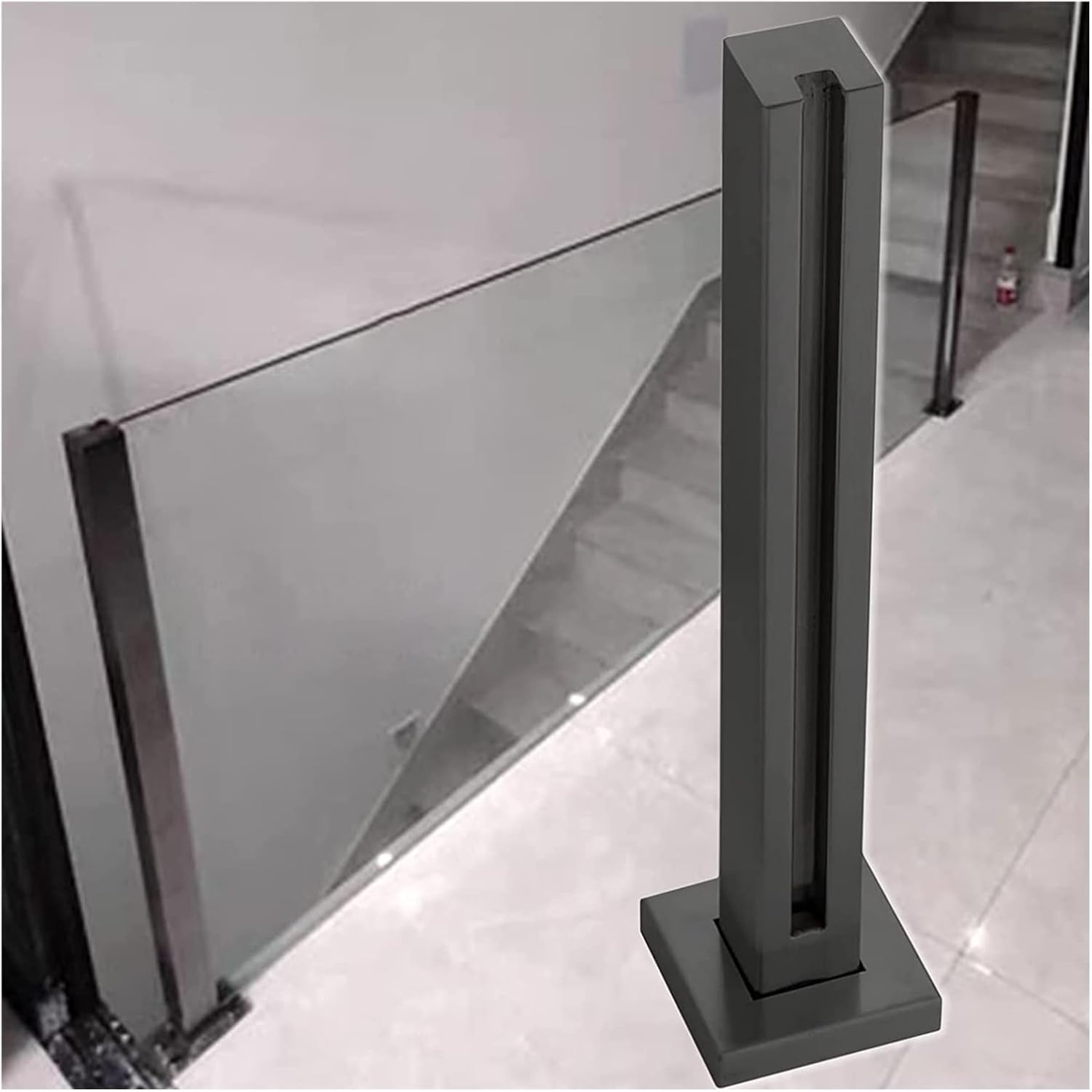 Amazon.com: Courtyard Modern Square Glass Railing Post - Black ...