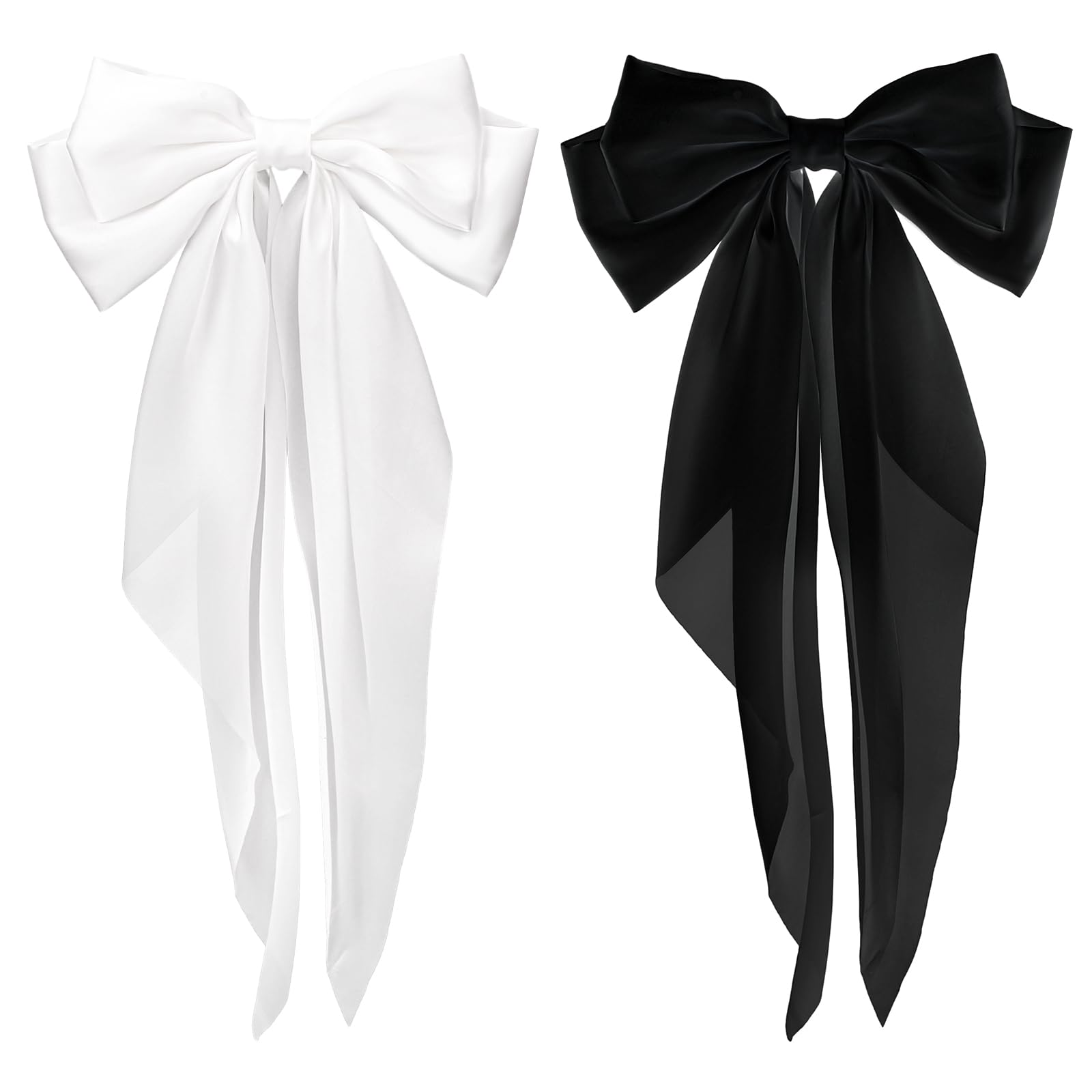Silky Satin Hair Bows, 2 PCS Big Black Bow and White Bow Set Bowknot ...