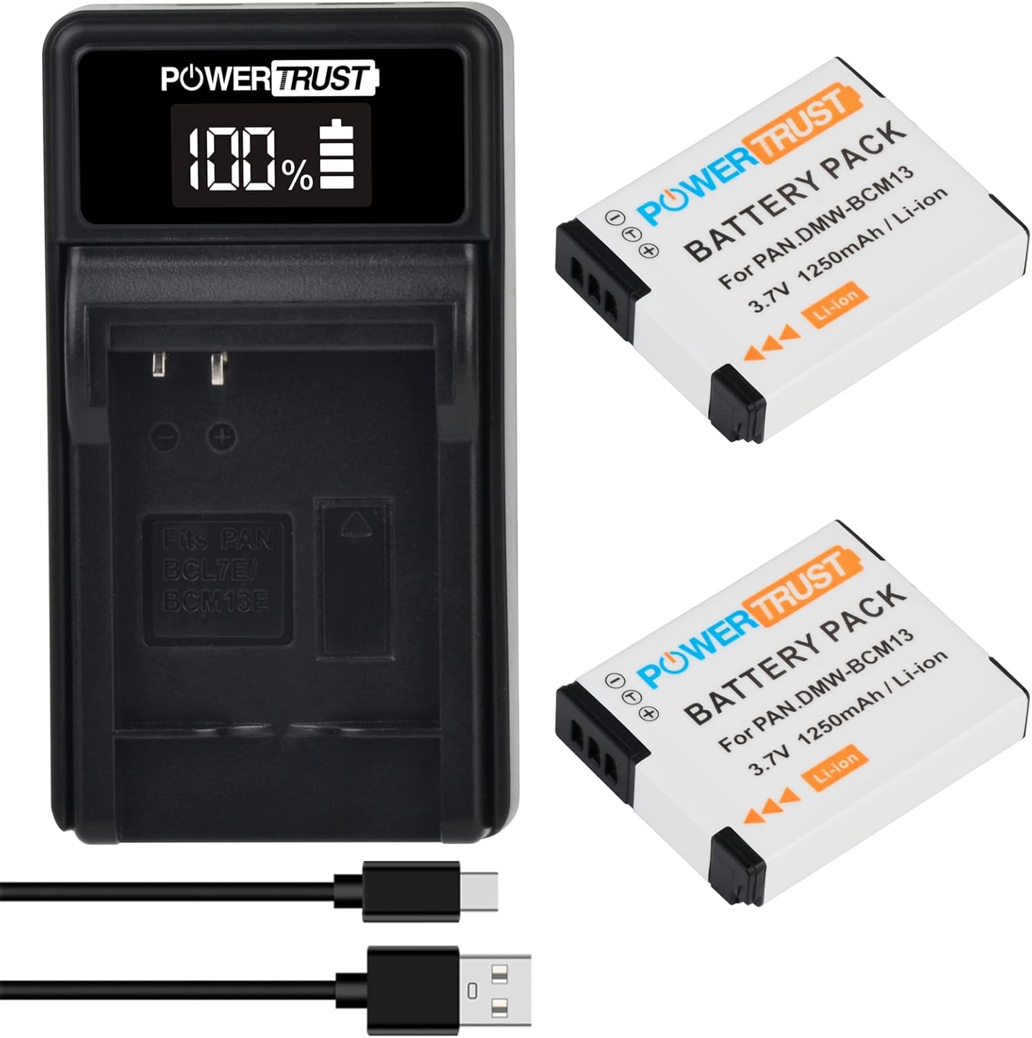 PowerTrust 2Pcs DMW-BCM13 Battery and Charger for Panasonic Lumix DC ...