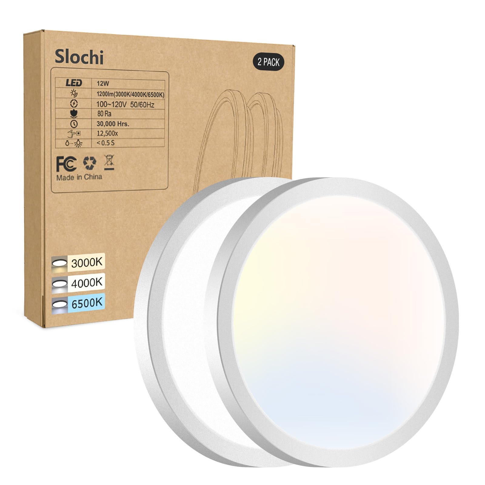 Slochi 2Pack 6.5Inch Flush Mount LED Ceiling Light Fixture White, 3000k ...