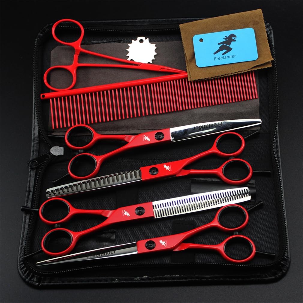 Amazon.com: KOAIEZ 7 Inch Curved Dog Grooming Scissors Kit ...