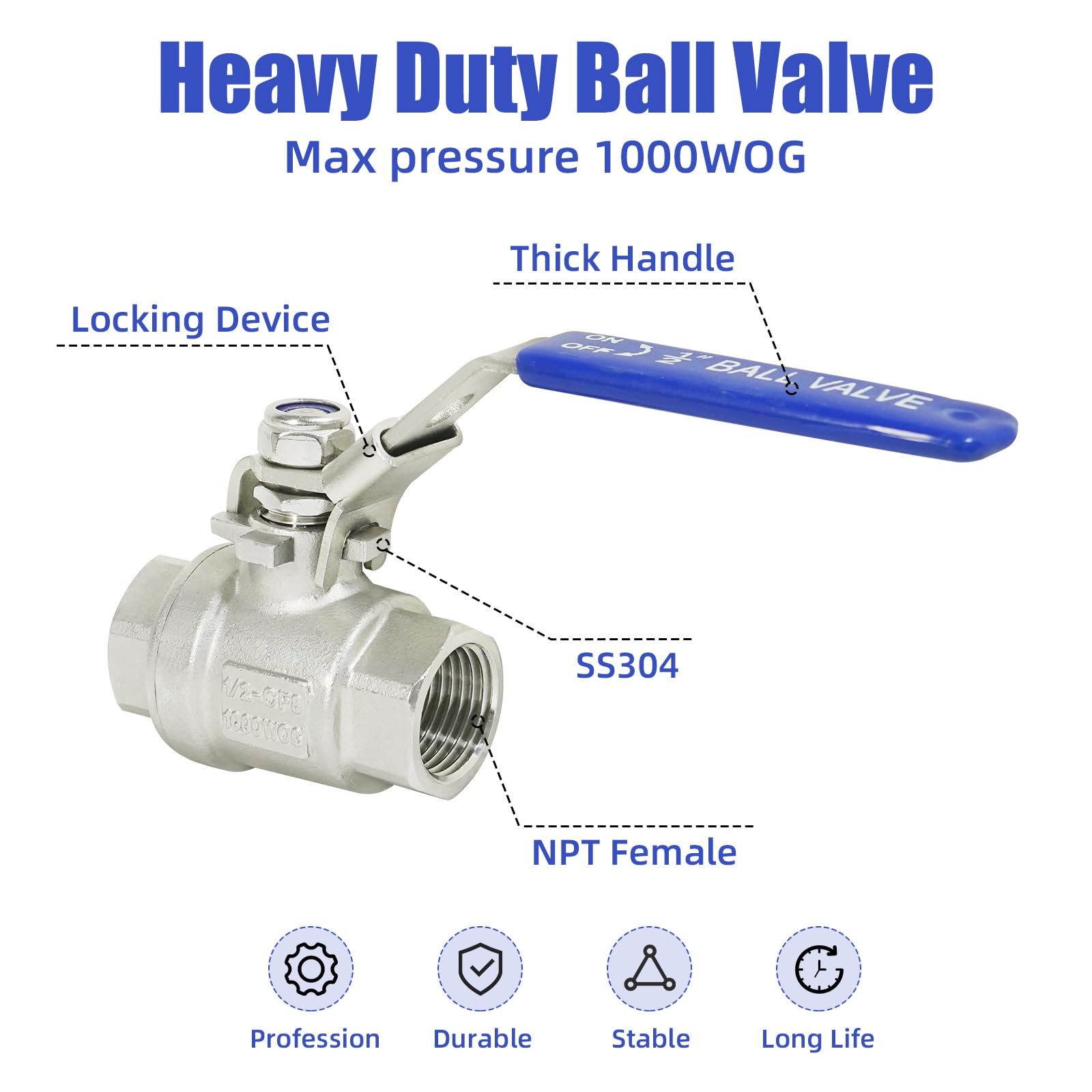 Snapklik.com : YADIAN 4 Pack 1/2 Stainless Steel 304 Ball Valves, NPT ...