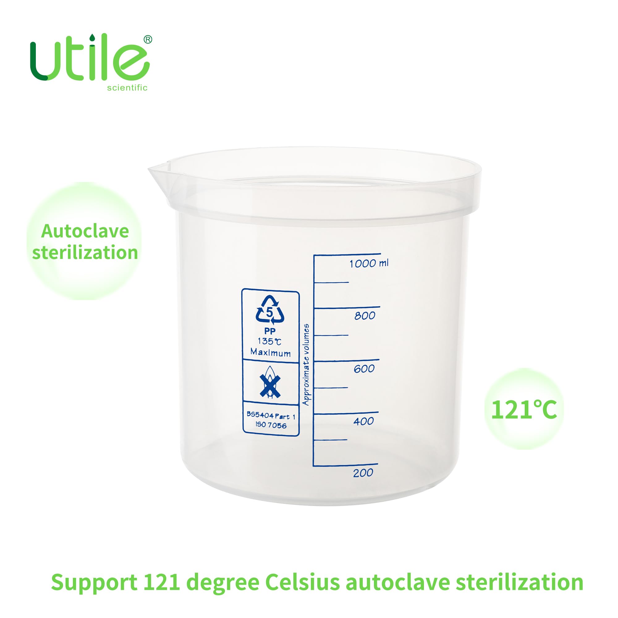 SPYLX Plastic Beaker Set, 5 Sizes Low Form Measuring Graduated Beakers ...