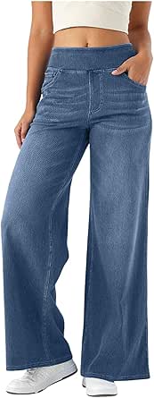 Sweatpant Jeans Women High Waisted Stretchy Pull On Wide Leg Denim ...
