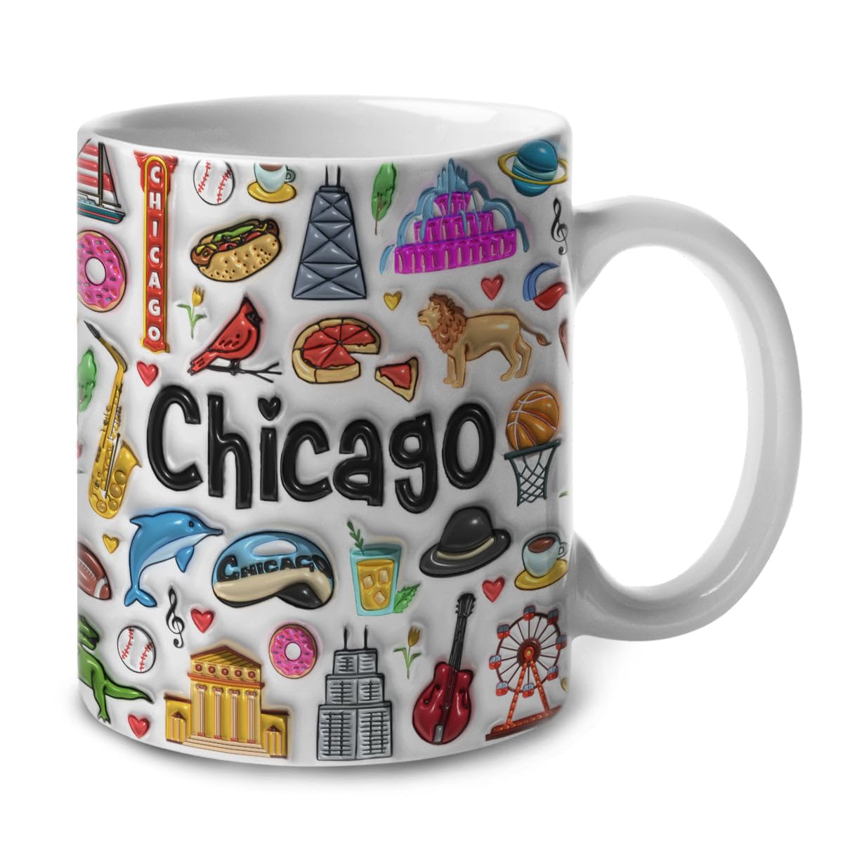 Amazon.com: Lotacy Chicago Symbols Colorful 2D Coffee Mug With Flag ...