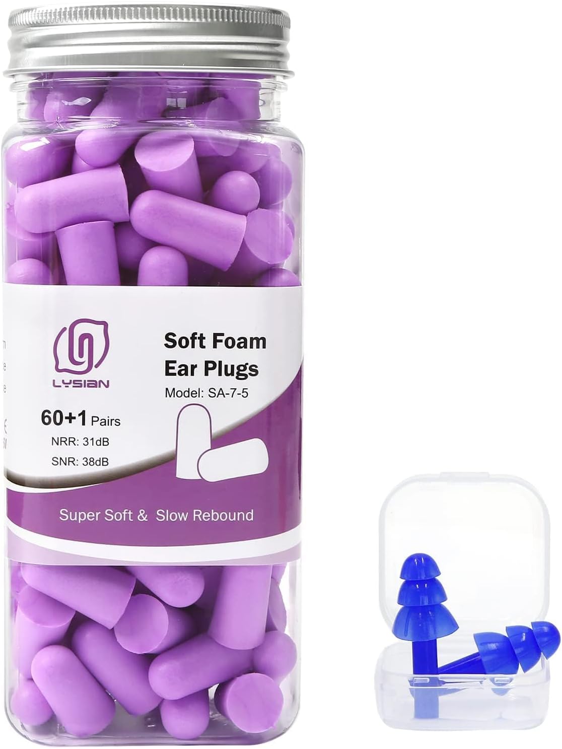 Amazon.com: LYSIAN Ultra Soft Foam Earplugs Sleep - 38dB SNR Noise ...