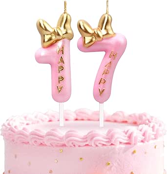 Amazon.com: Birthday Number Candles, Pink and Golden Bowknot Birthday ...