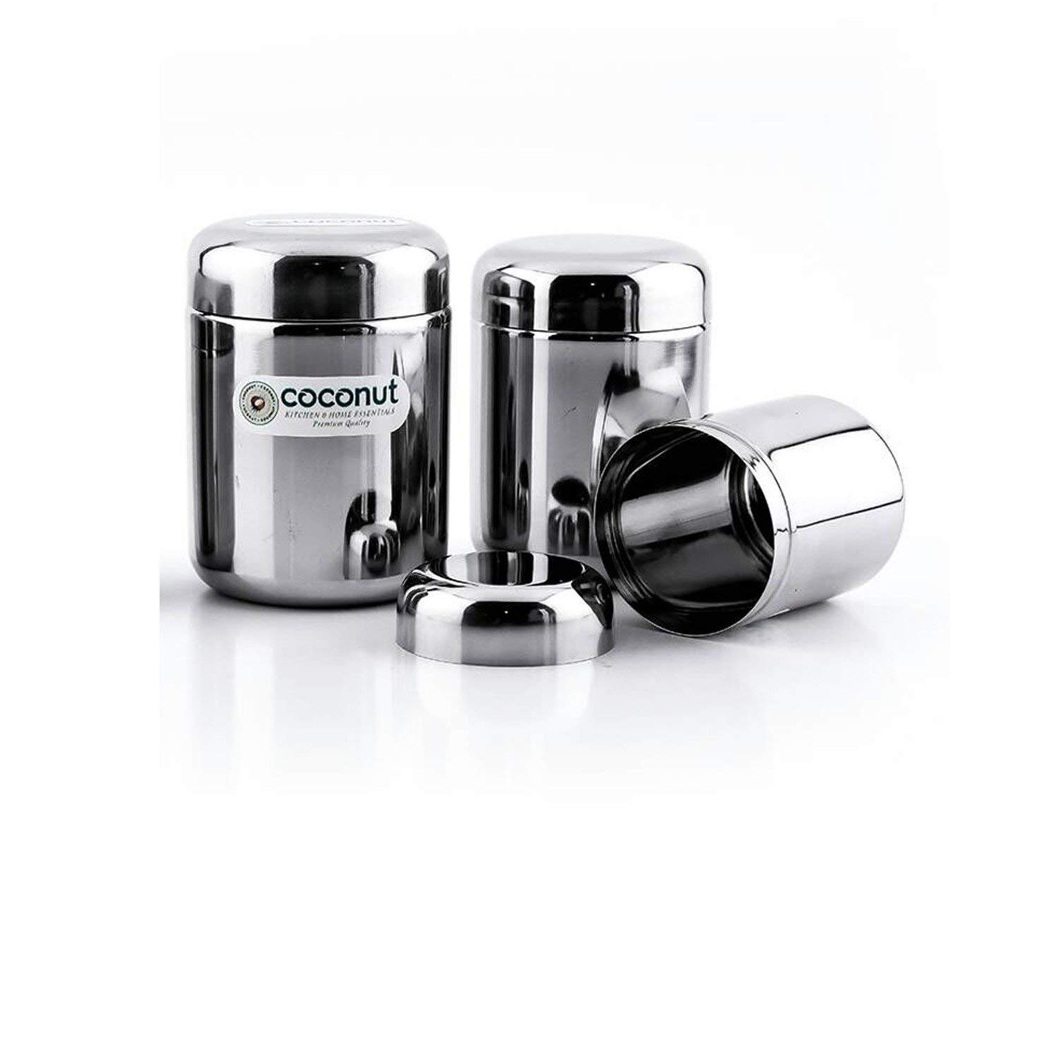 Buy Coconut Stainless Steel Canister Set, 3-Pieces, Silver Online at ...