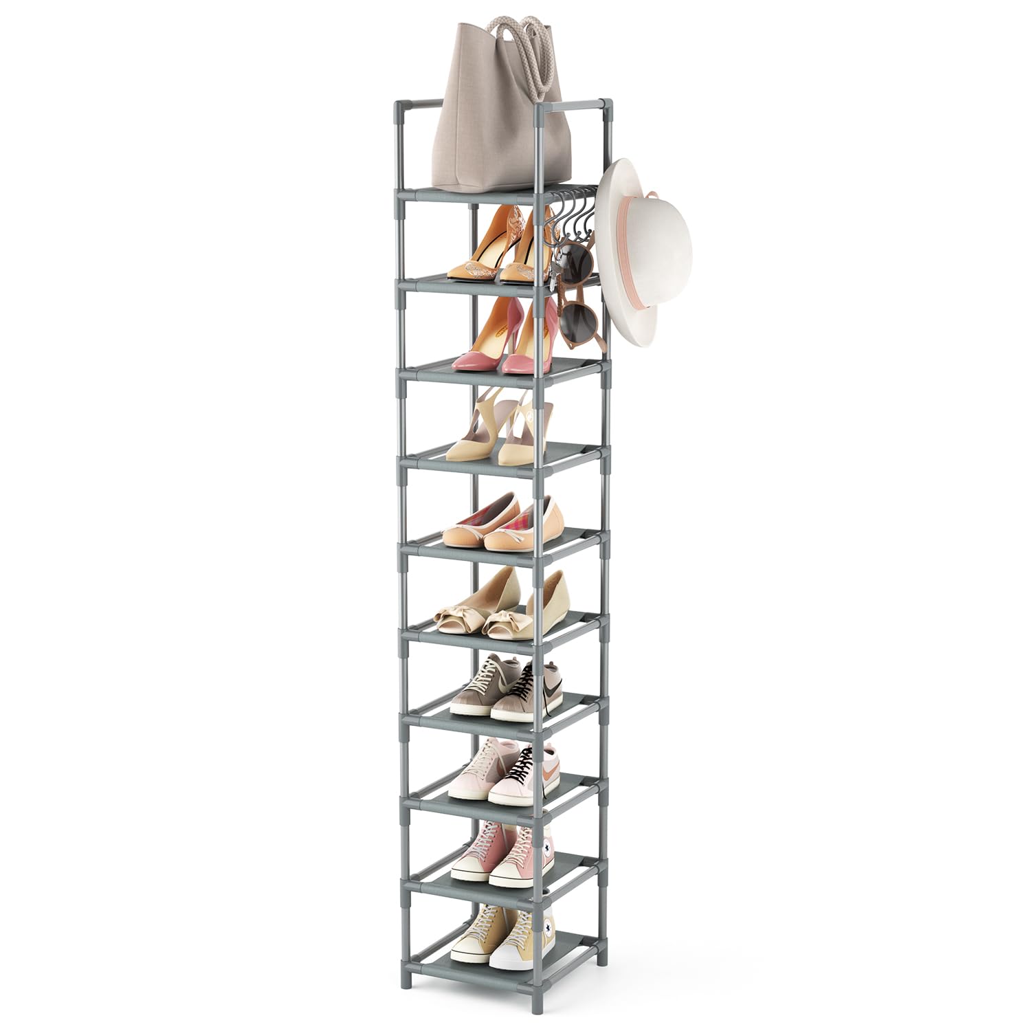 Amazon.com: LANTEFUL Narrow Shoe Rack 10-Tier Tall Shoe Organizer ...