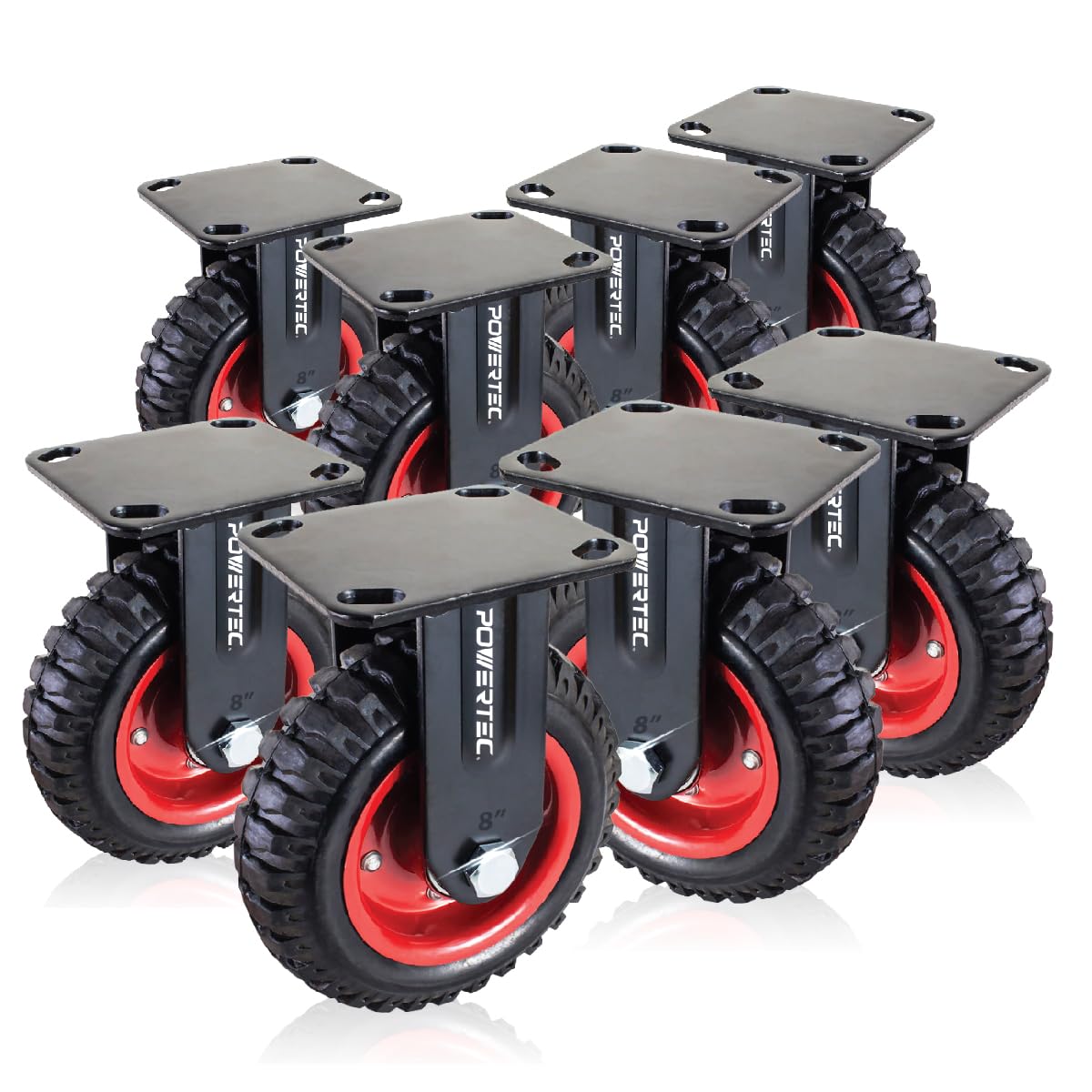 Snapklik.com : POWERTEC 8 Inch Caster Wheels Set Of 8, Heavy Duty Fixed ...