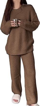 Amazon.com: codcm Women's Fuzzy Fleece Pajama Sets 2 Piece Lounge Set ...
