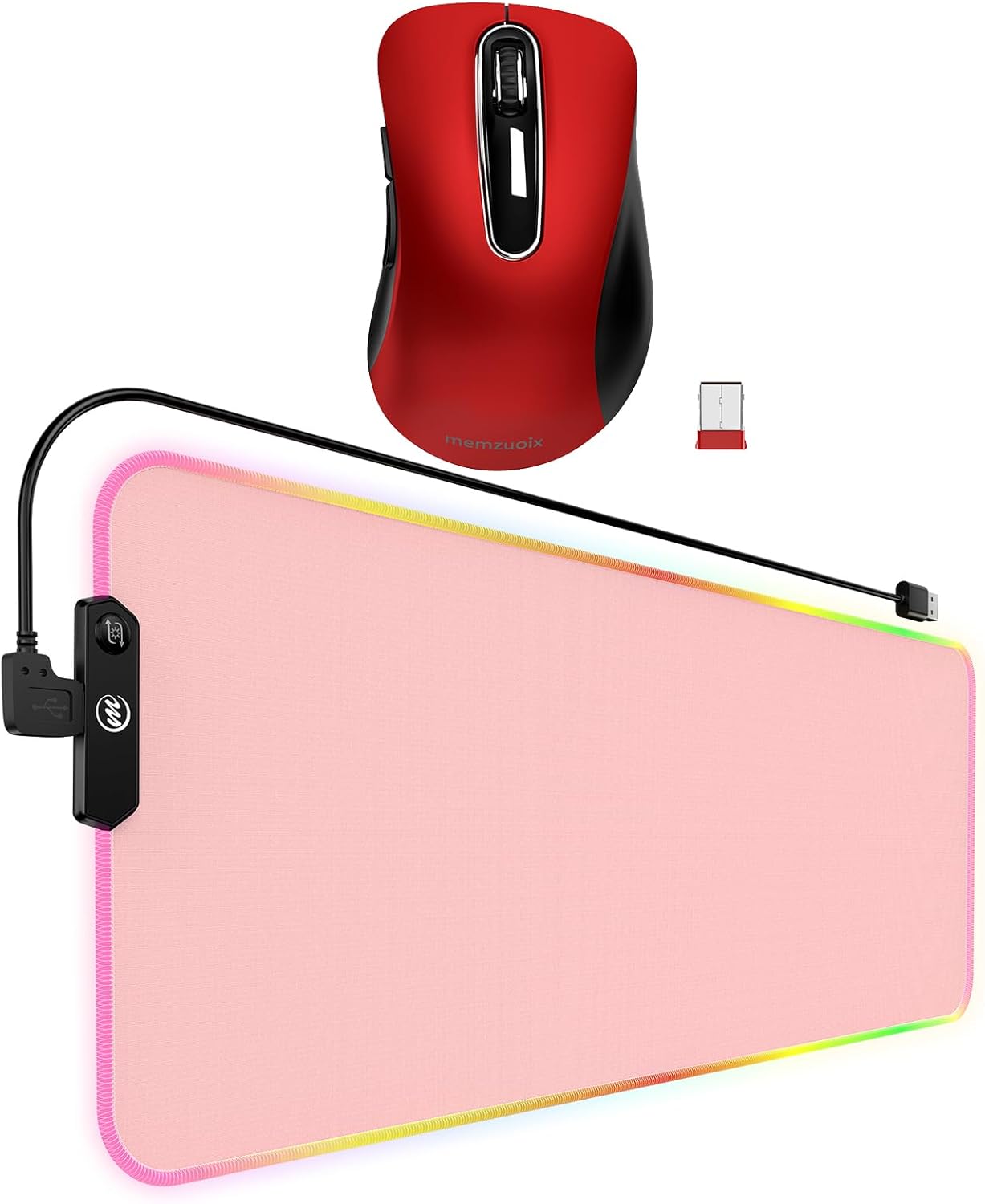 Amazon.com: memzuoix Wireless Mouse-Red + Large Pink Mouse Pad LED RGB ...