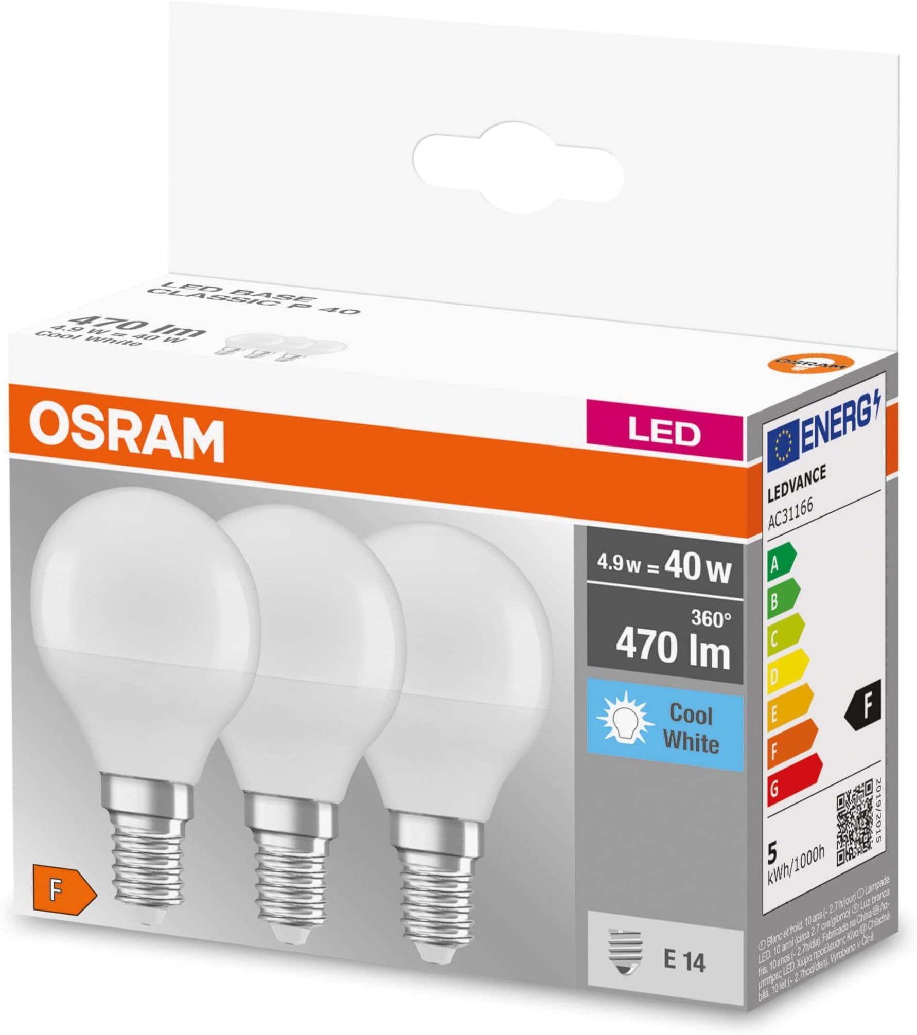 Osram Base Classic B 40 - Lampada LED 5.0 W, E14, Bianco freddo ...