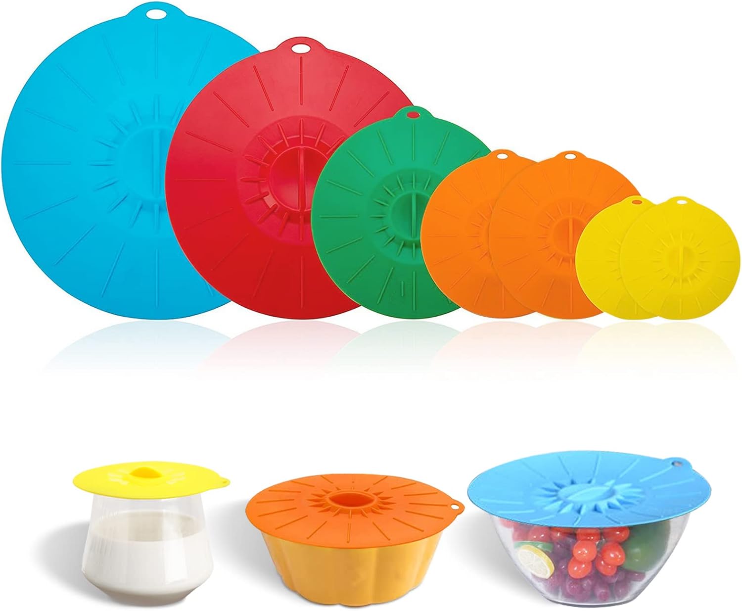 Amazon.com: 7 PCS Silicone Lids,Microwave Splatter Cover Silicone Round ...