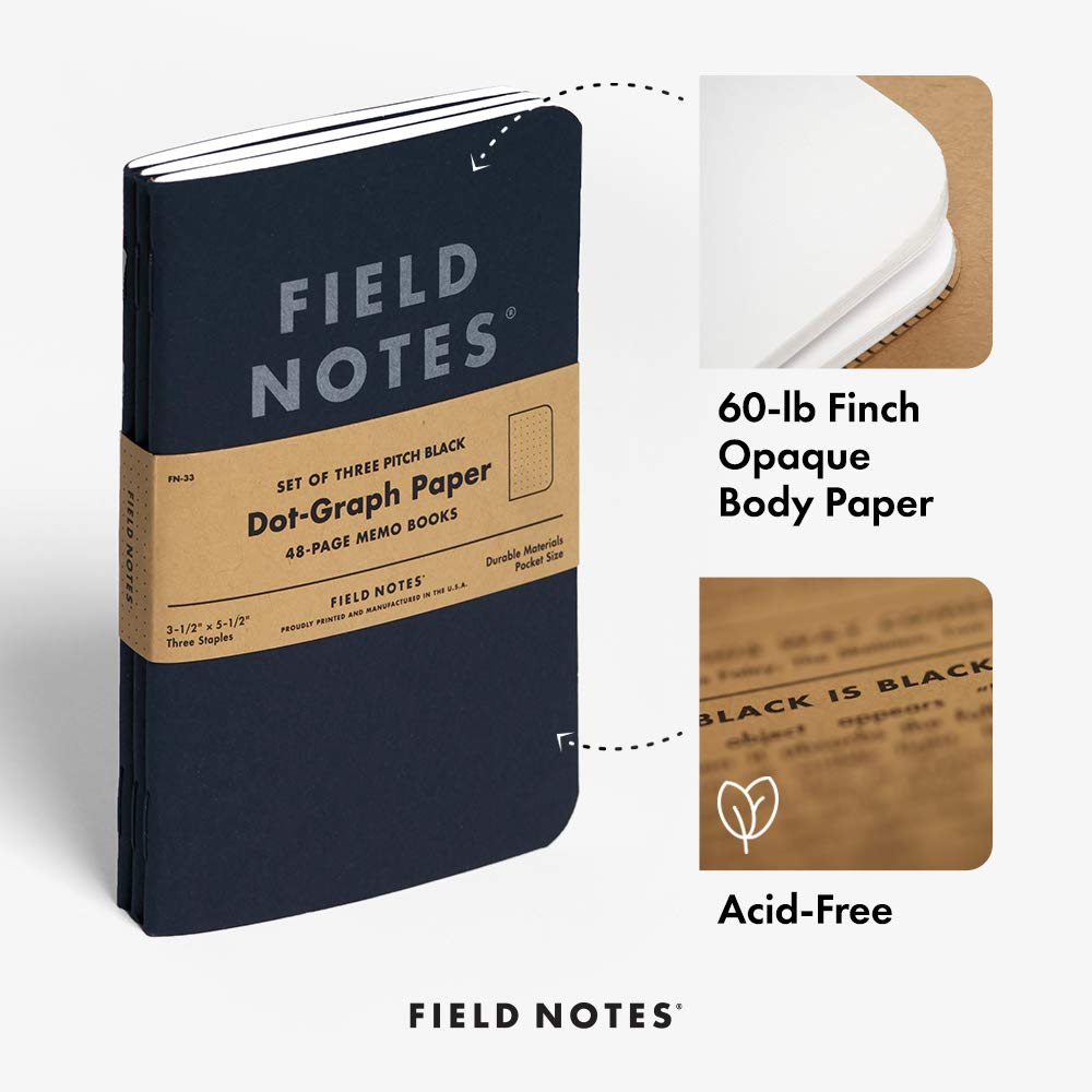 Snapklik.com : Field Notes 3-Pack Pitch Black Memo Books (3.5" X 5.5 ...
