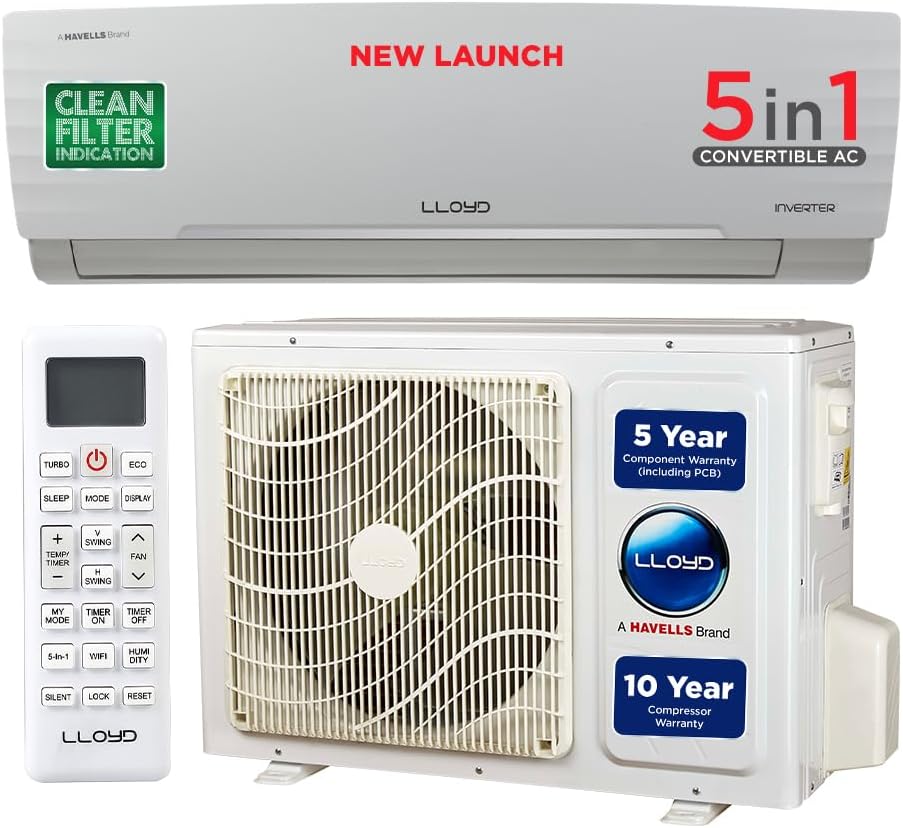 Lloyd 1.5 Ton 3 Star Inverter Split AC (5 in 1 Convertible, 100% Copper ...