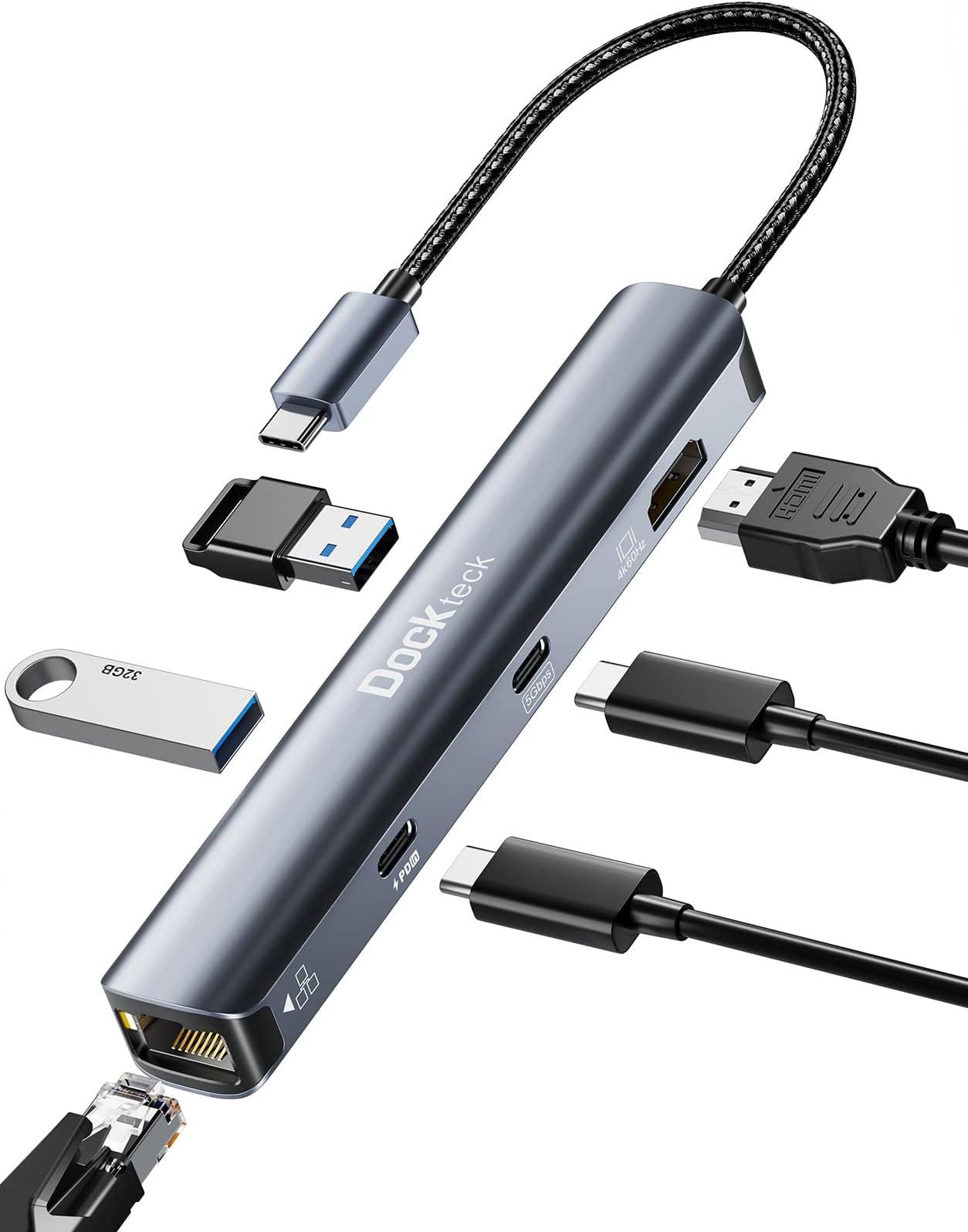 Dockteck Hub USB C, 5 en 1 Adaptateur USB C Aluminium vers Ethernet ...