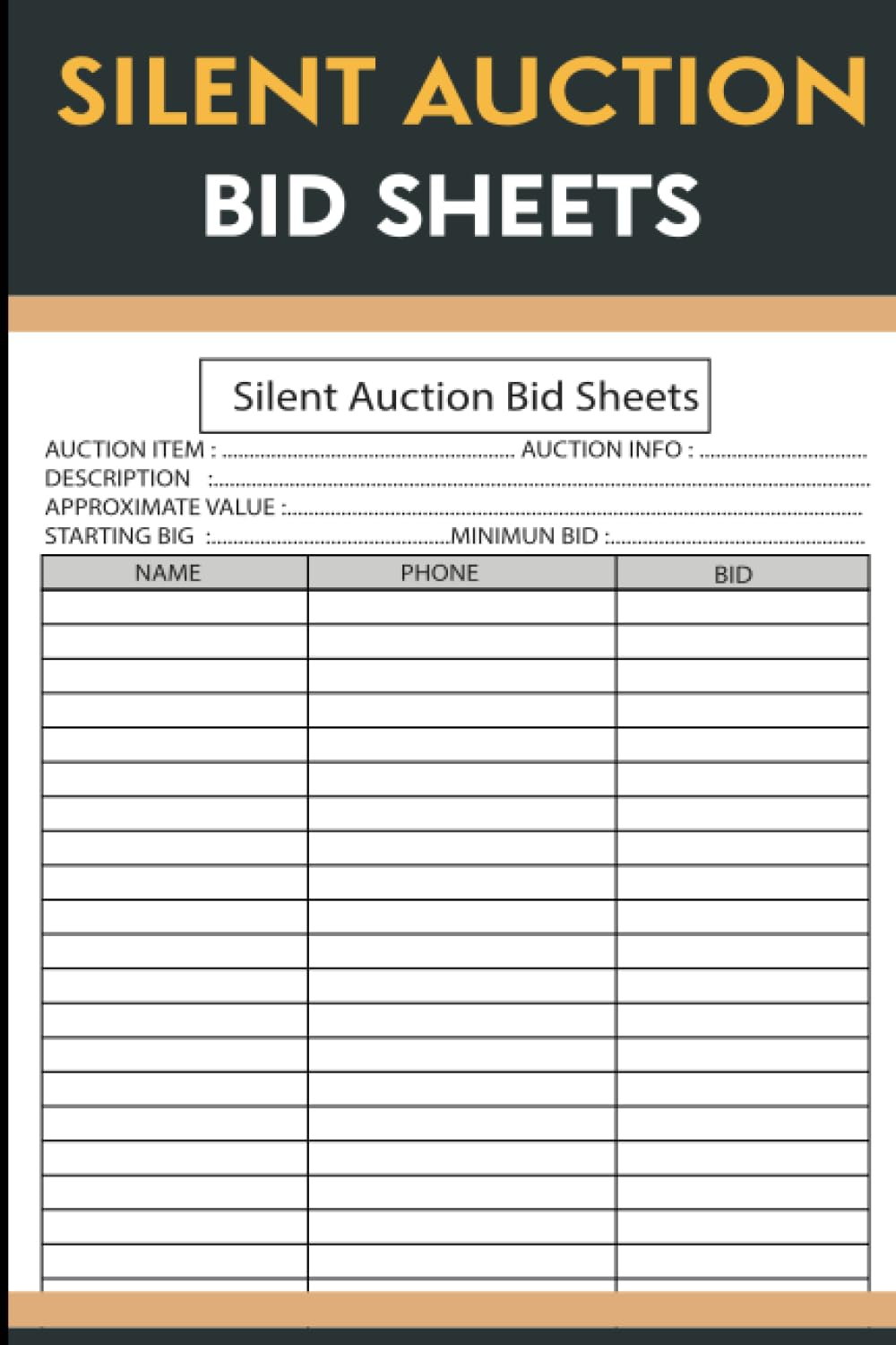 Silent Auction Bid Sheets: Charity Auction Bid Forms Tracker | Auction ...