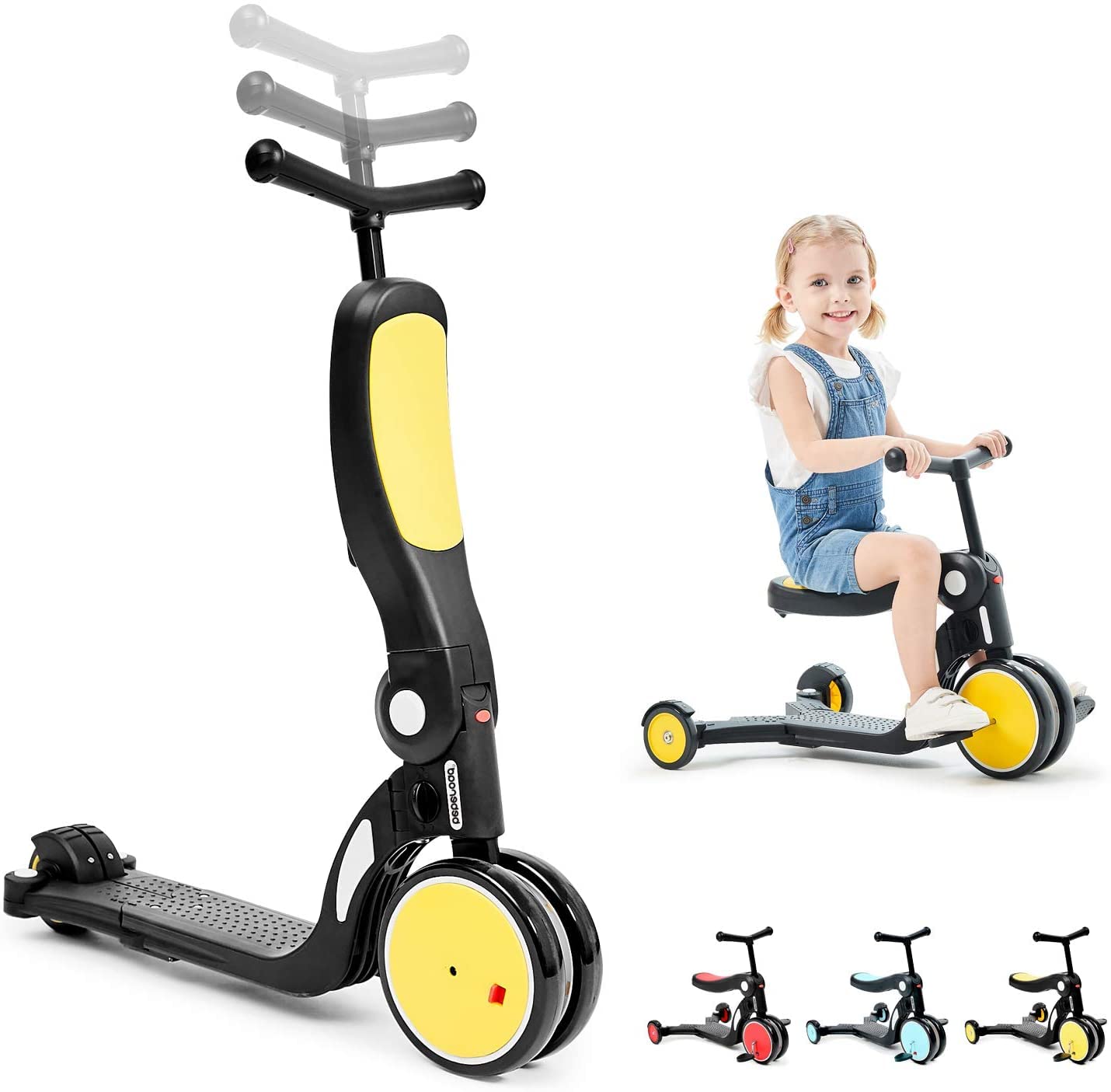 Buy GT-Wheel Kids 5 in 1 Convertible Kick Scooter for Kids - Transition ...