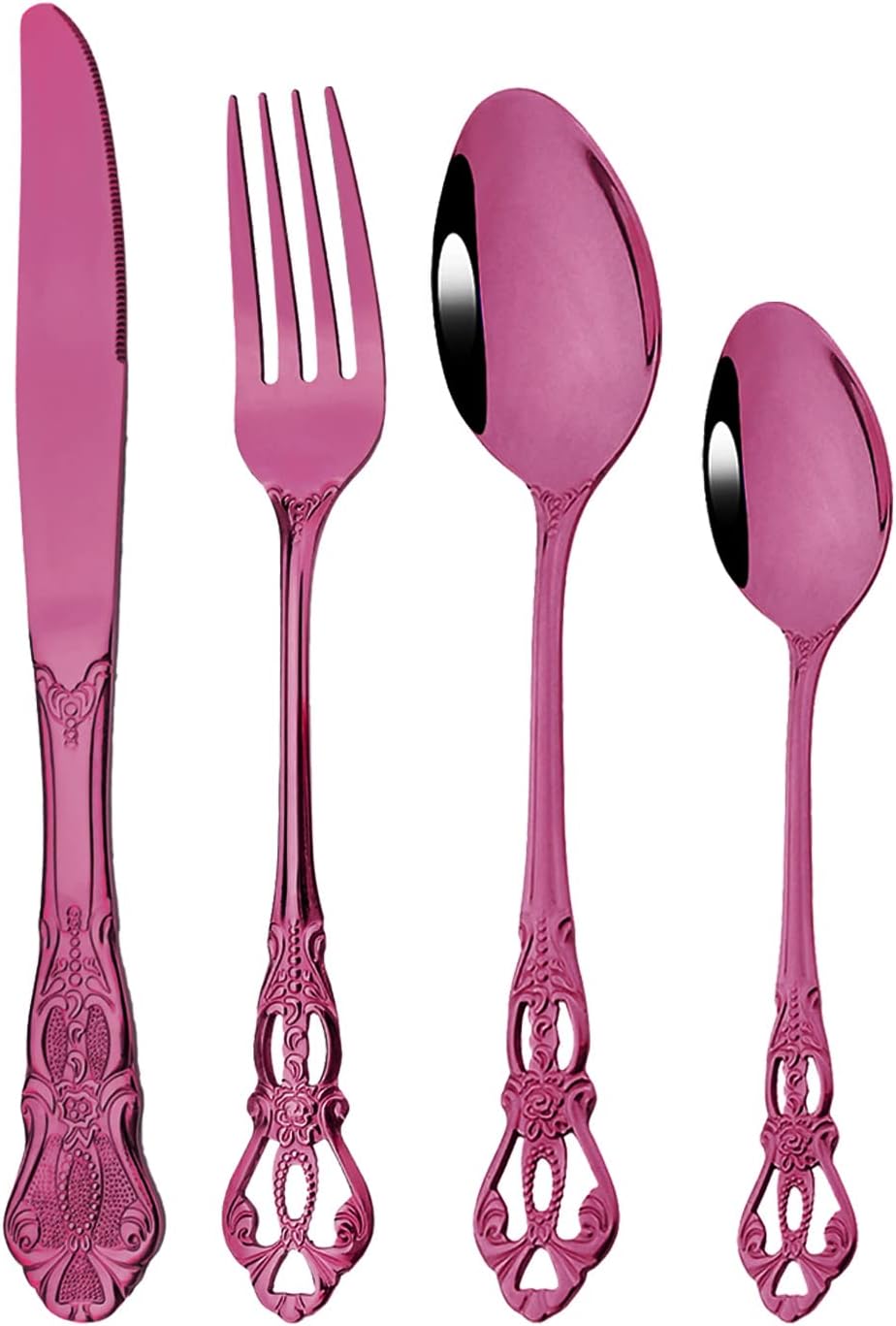 Amazon.com | Snplowum Royal 24-piece Mirror Purple Silverware ...