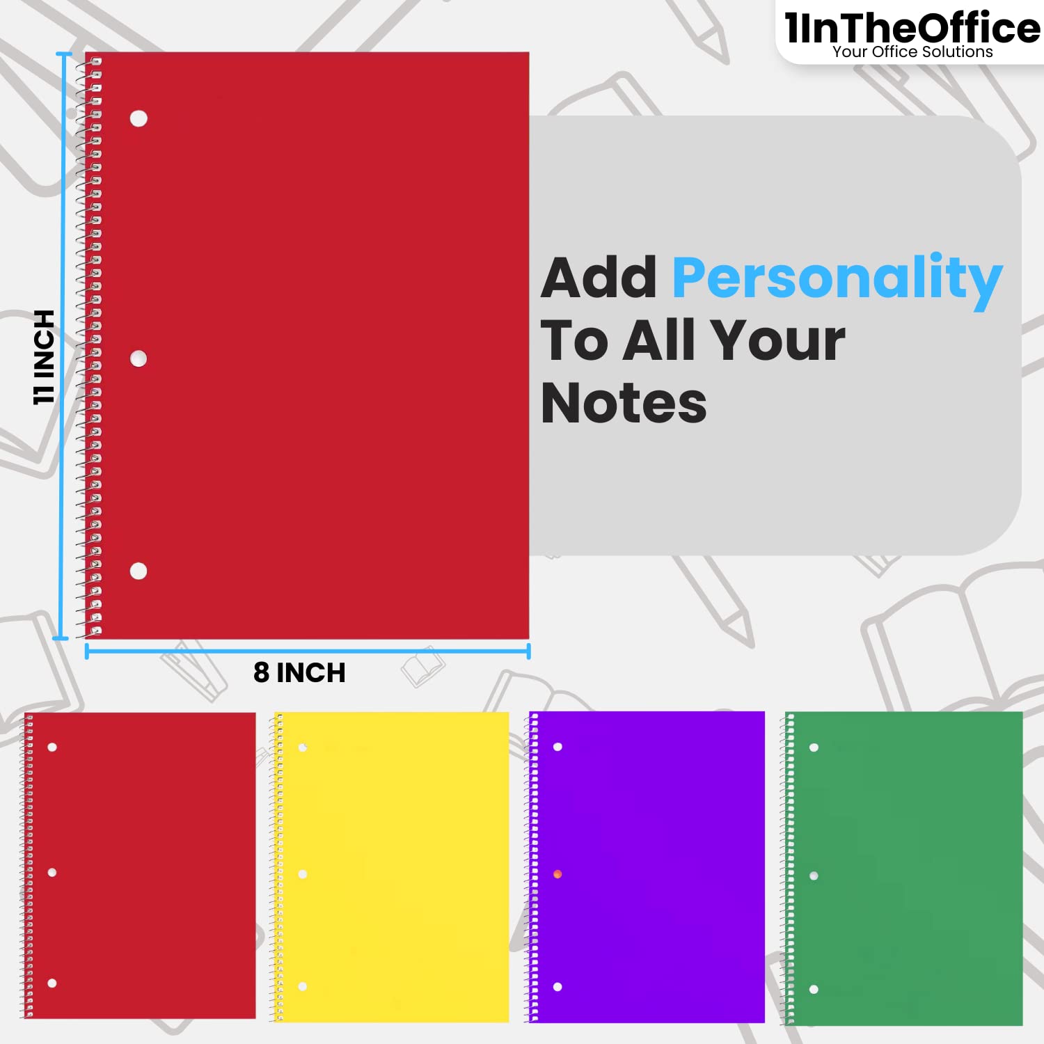 Snapklik.com : 1InTheOffice College Ruled Spiral Notebook 8x11, Spiral ...