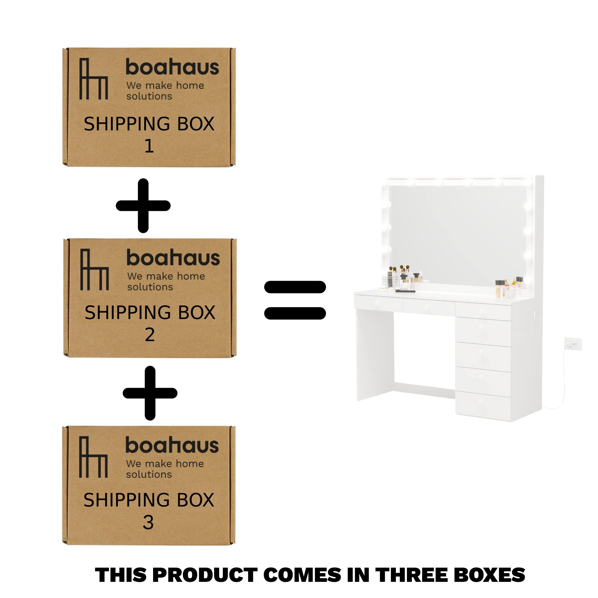 Boahaus Diana Modern Vanity Makeup Desk with Hollywood Vanity Mirror ...