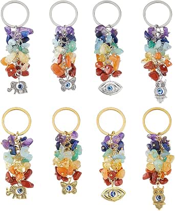SUPERFINDINGS 8Pcs 2 Colors Natural Gemstone Chip Bead Keychain Crystal ...