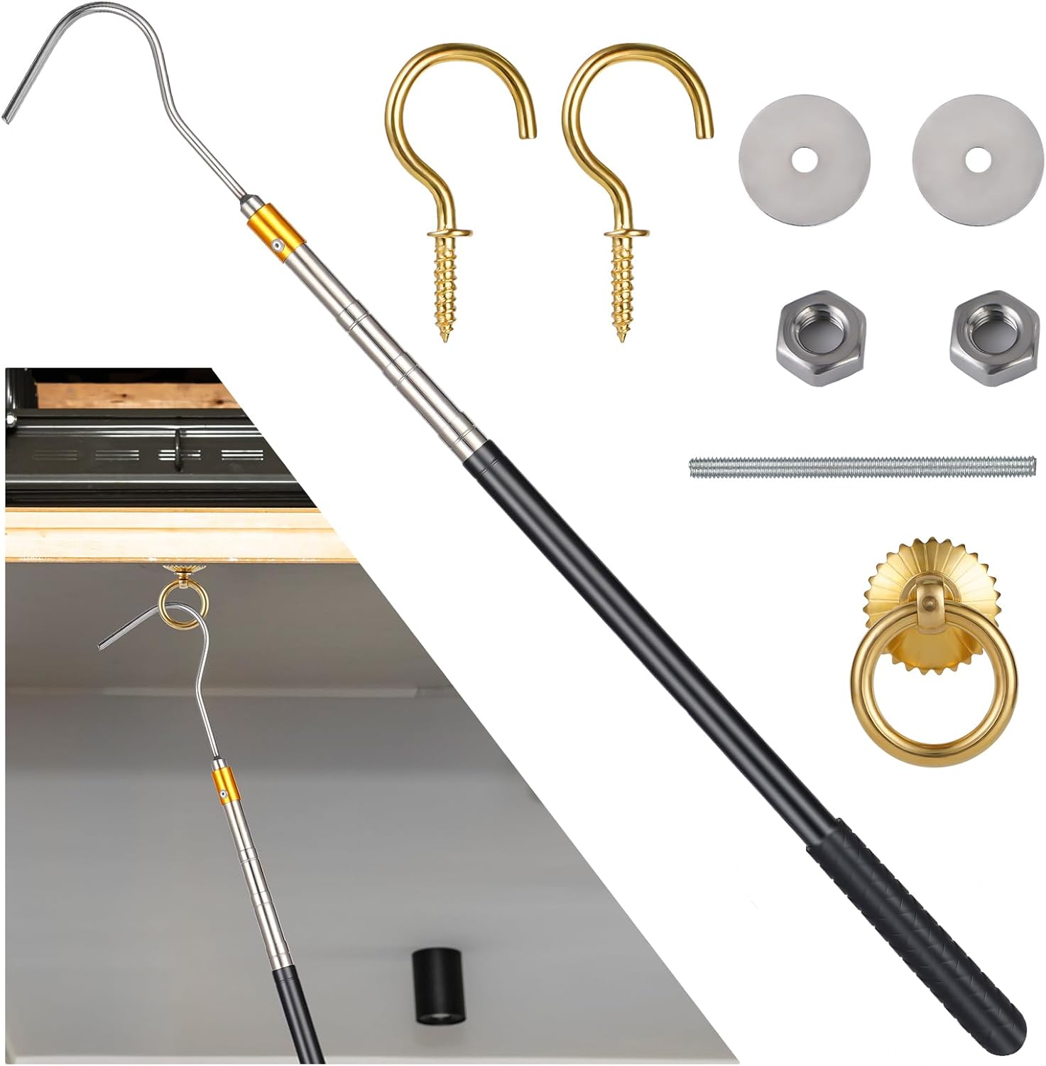 Attic Ladder Pull System Kit - Attic Pull Down System Hook Set ...