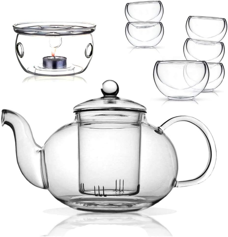 Amazon.com | Glass Filtering Tea Maker with Warmer & Cups Set: Tea Sets