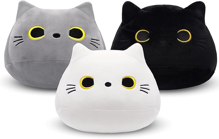 Amazon.com: Hagusahuo Black Cat Plush White Cat Stuffed Animal Gray Cat ...