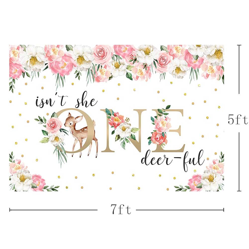 Buy MEHOFOND 7x5ft Deer Girl 1st First Birthday Backdrop Pink Floral ...