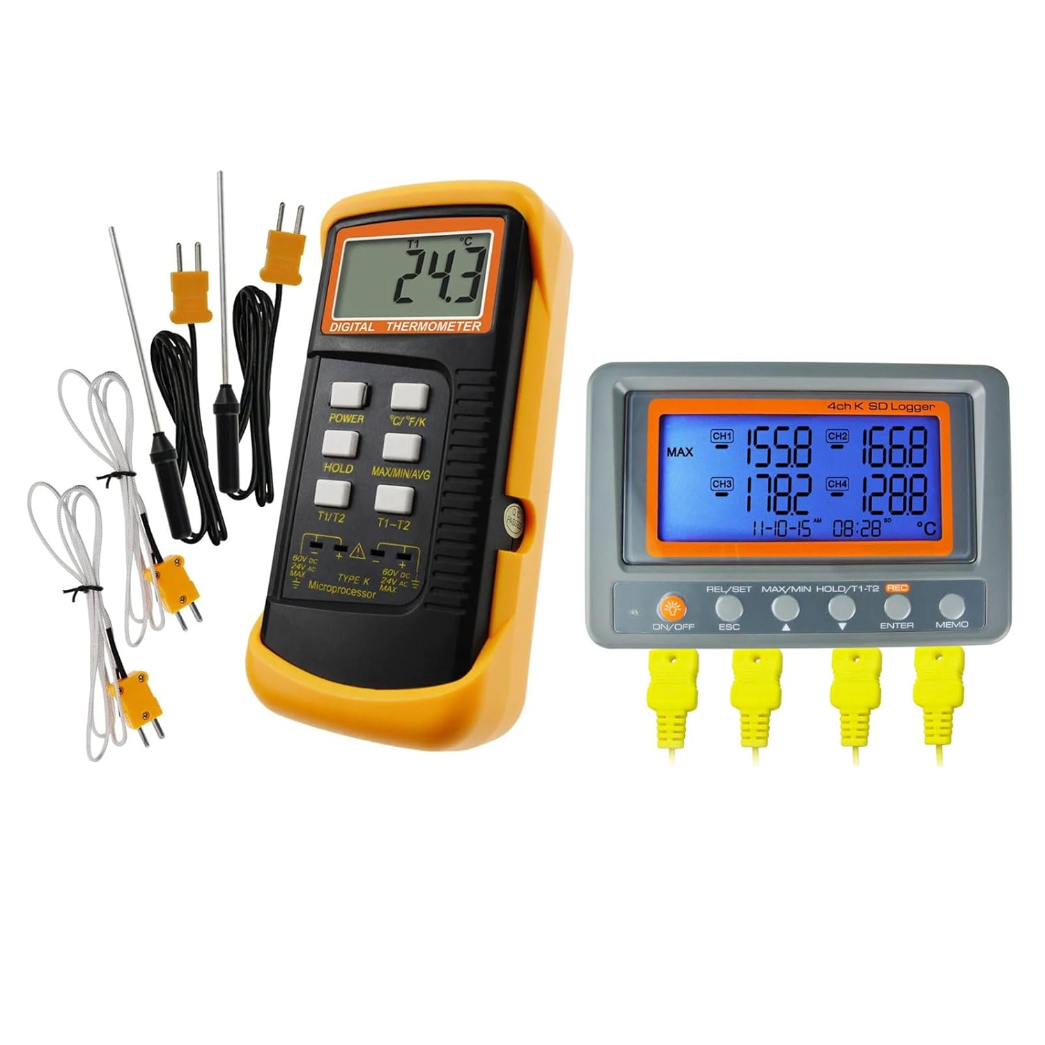 Digital 2 Channels K-Type Thermometer w/ 4 Thermocouples (Wired ...