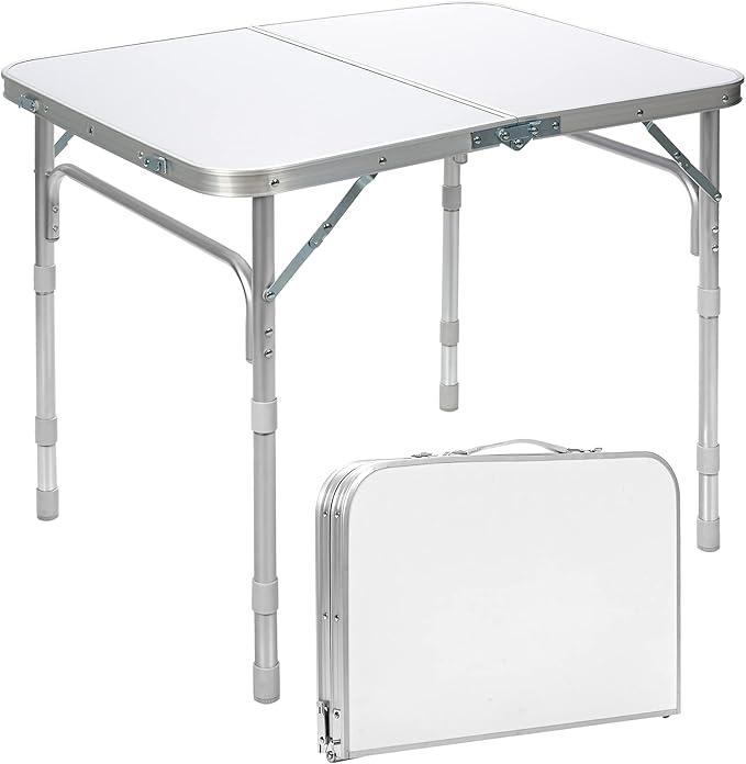 Amazon.com: Goplus Aluminum Folding Table, Modern White Rectangular ...