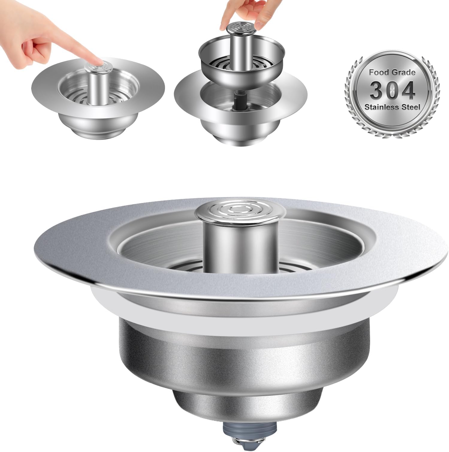 Upgraded 3 in 1 Kitchen Sink Drain Strainer - Stainless Steel Pop Up ...