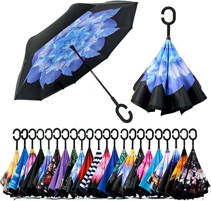 AASTIK Reverse Inverted Windproof Umbrella - Upside Down Umbrellas with C-Shaped Handle for ...