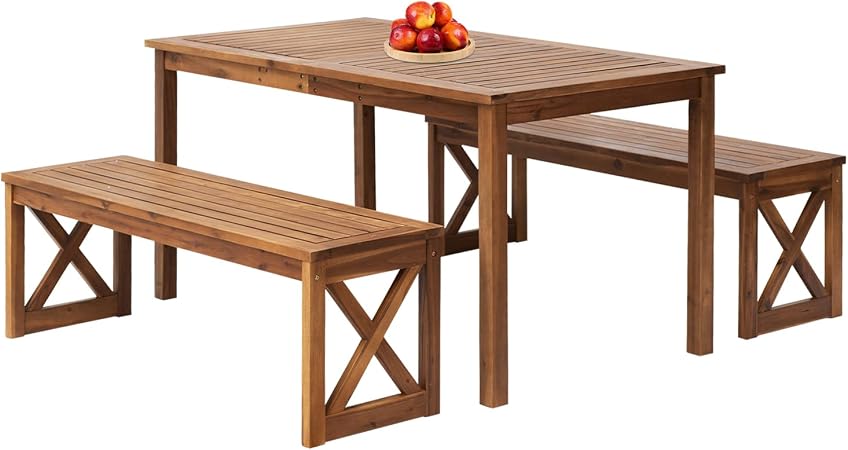 Amazon.com: PayLessHere 3 Piece Acacia Wood Outdoor Dining Table and ...