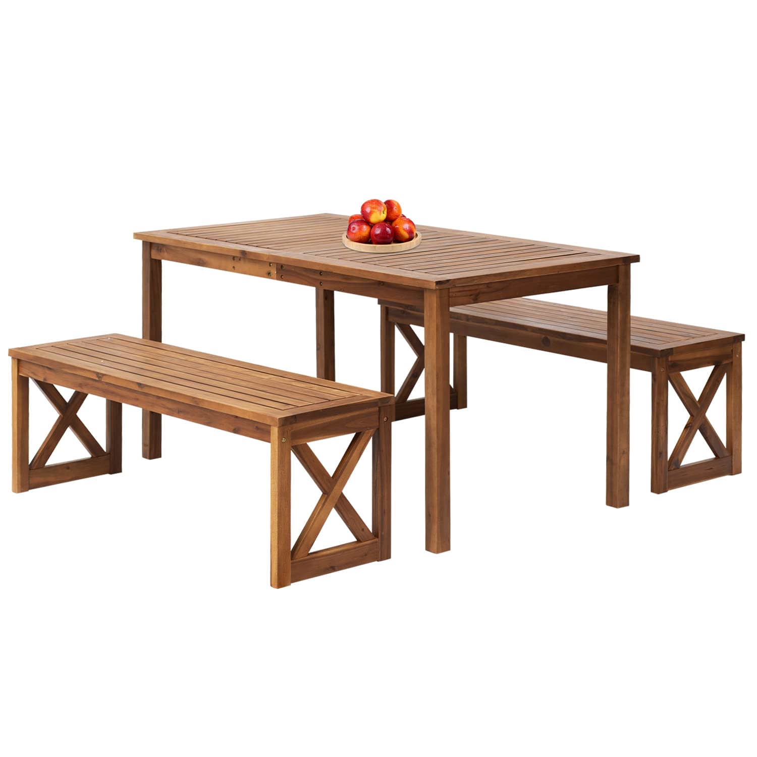 PayLessHere 3 Piece Acacia Wood Outdoor Dining Table and Bench Set ...