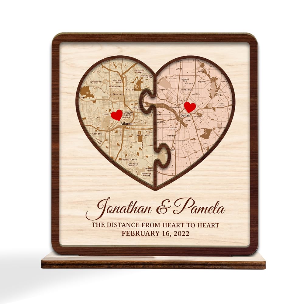 GIFTMILY Heart Of Two Places Map, Heart Map For Long Distance Gift ...