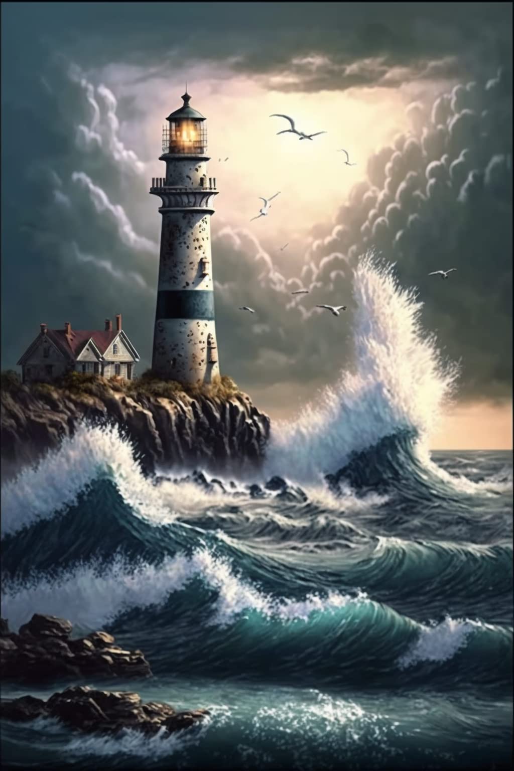 Amazon.com: Roaring Sea Diamond Painting Kits - Nocturnal Lighthouse ...