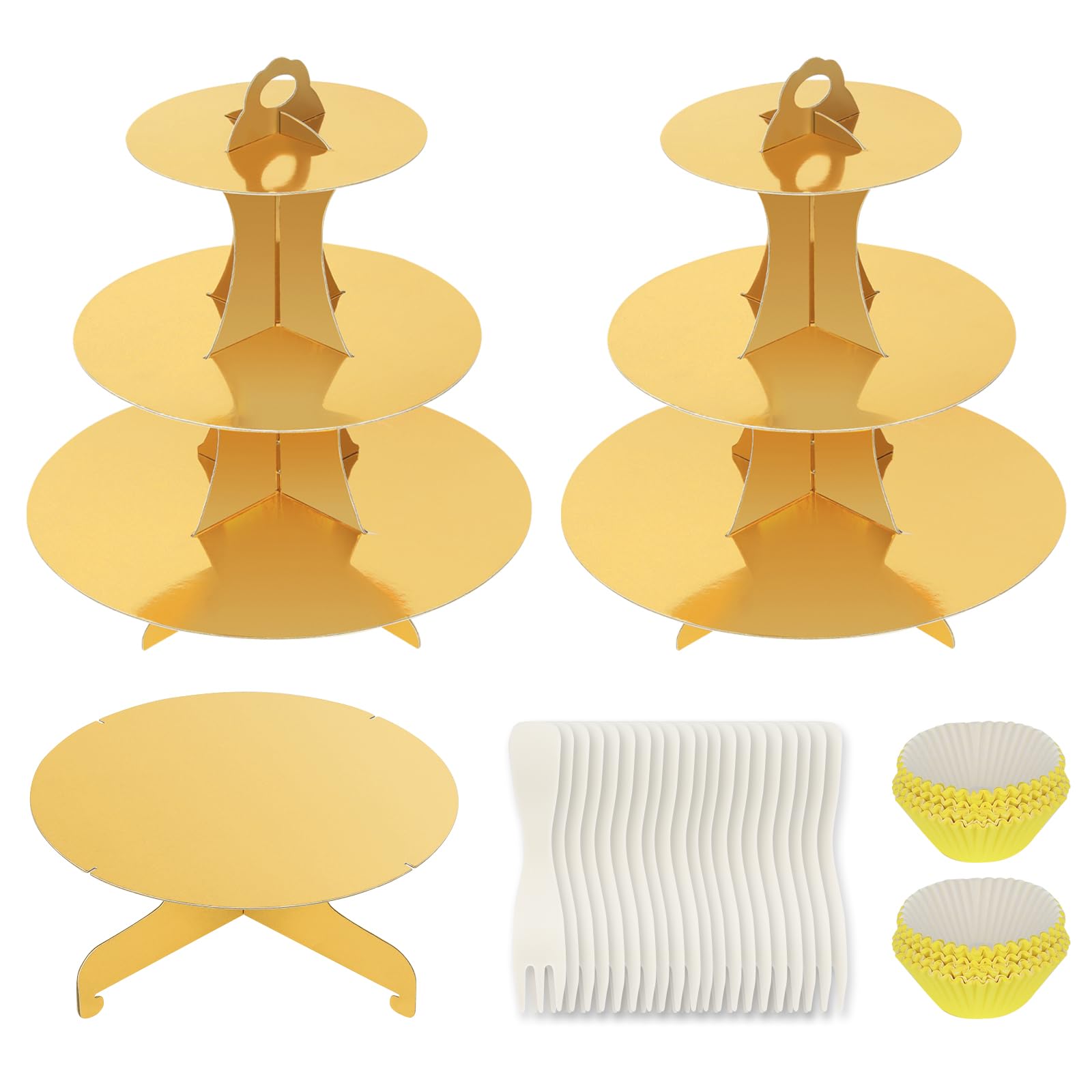 Jufay 2 Pack Cupcake Stand - Gold, 3-Tier Cardboard Cupcake Stand with ...