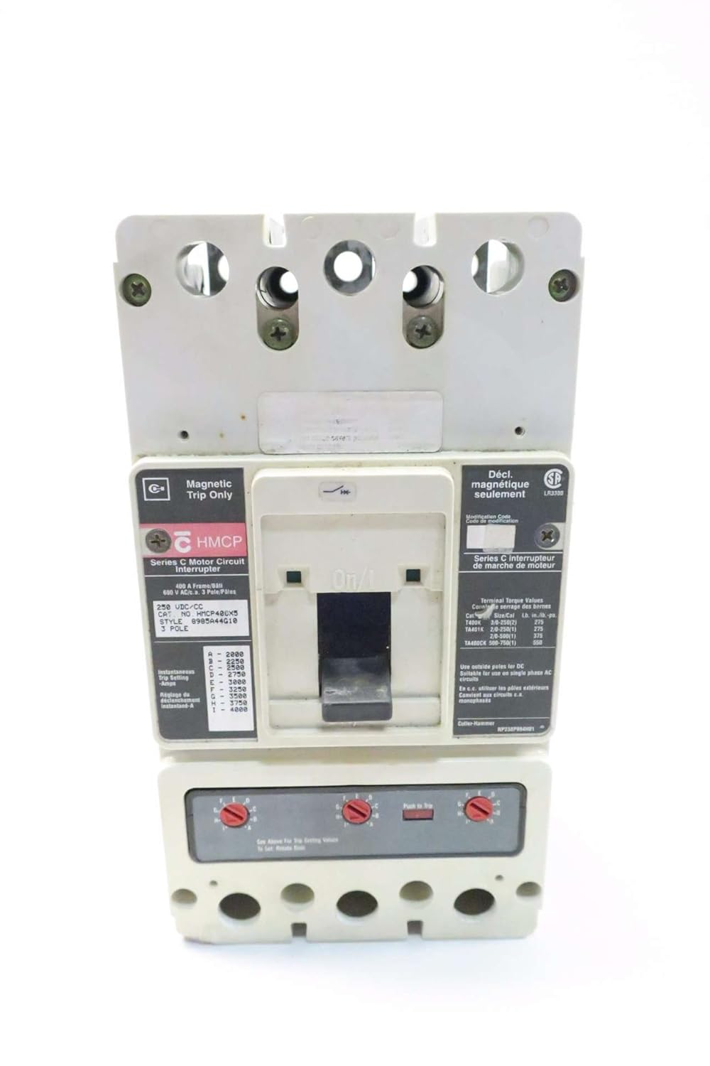 CUTLER HAMMER HMCP400X5 3P 400A AMP 600V-AC MOLDED CASE CIRCUIT BREAKER ...