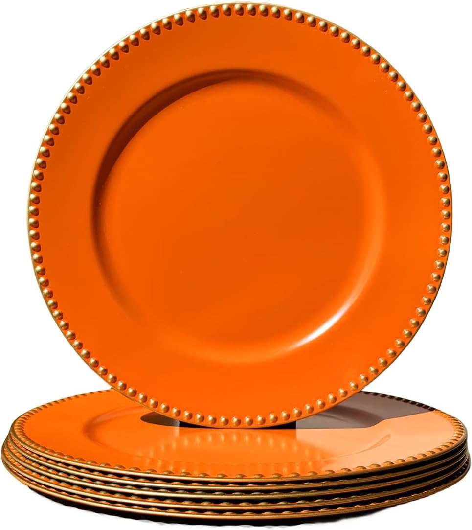 Amazon.com | UOEKCS Orange Charger Plates with Beaded Rim, 13" Round ...