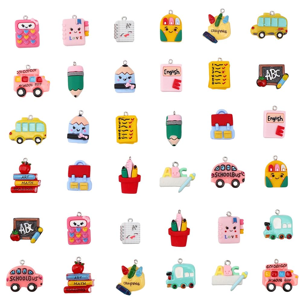 Amazon.com: CHGCRAFT 36Pcs 18Styles School Best Charm Stationery Theme ...