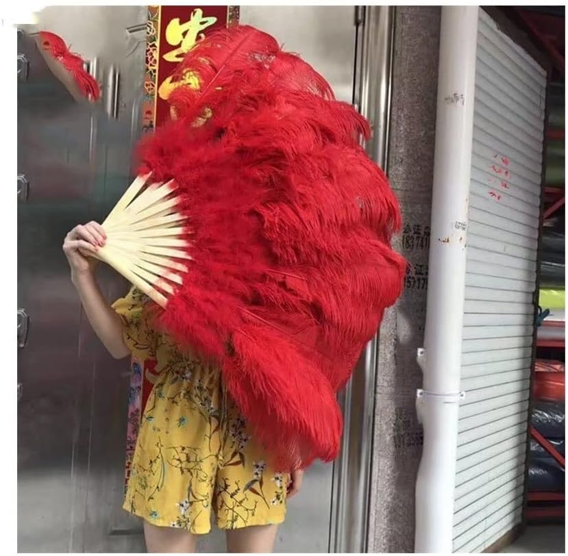 GEM DRILL 12 Bones 75cm Ostrich Feather Fan,Vintage Folding Burlesque ...