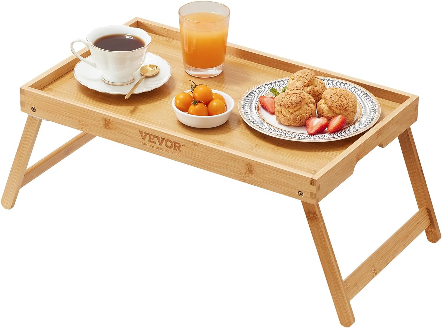 Amazon.com: VEVOR Bed Tray Table with Foldable Legs, Bamboo Breakfast ...