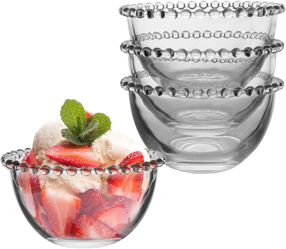 Dibor Glass Dessert Bowls Set of 4 - Beaded Edge Glassware Bowls ...
