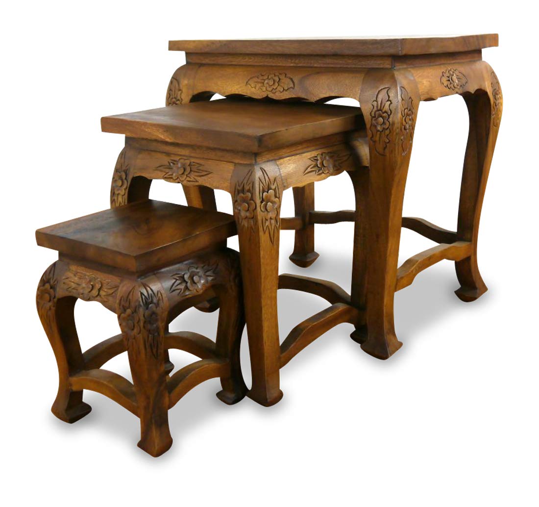 Buy 3 Piece Altar Table Set, Wooden Stools different sizes, Asian ...